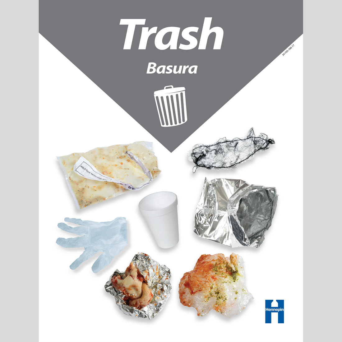 Commercial kitchen trash poster (gray) – Environmental materials