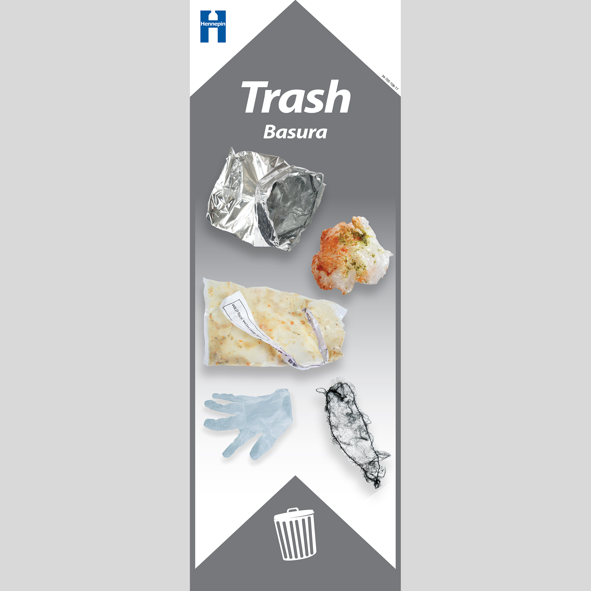 Commercial kitchen trash label (gray) – Environmental materials